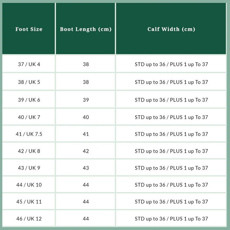 Long Boots - Size Guide – Kersbrook Equestrian Products